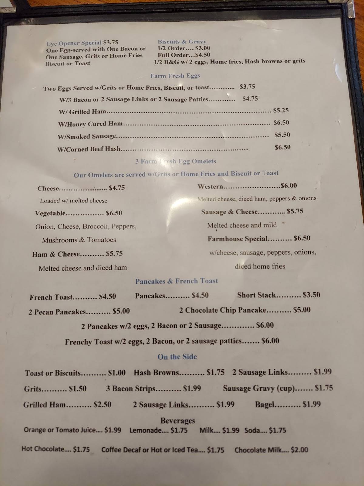 Menu at Farmhouse Restaurant, Belleview