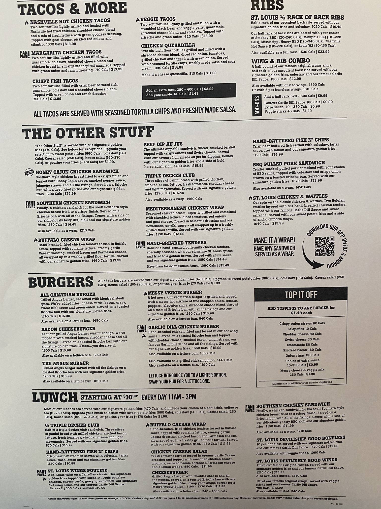 Menu at St. Louis Bar & Grill, Belleville, 264 Millennium Pkwy