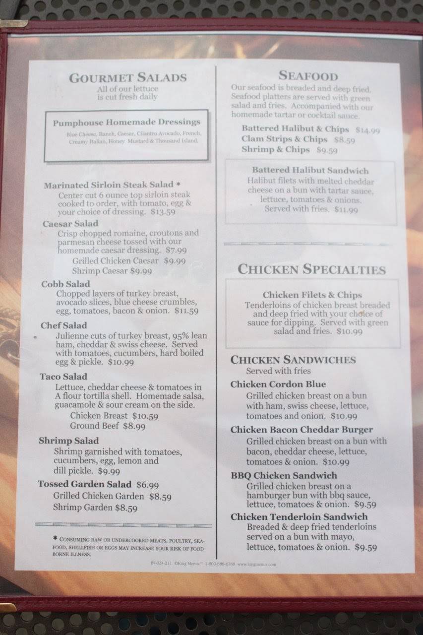 Menu at The Pumphouse Bar & Grill, Bellevue