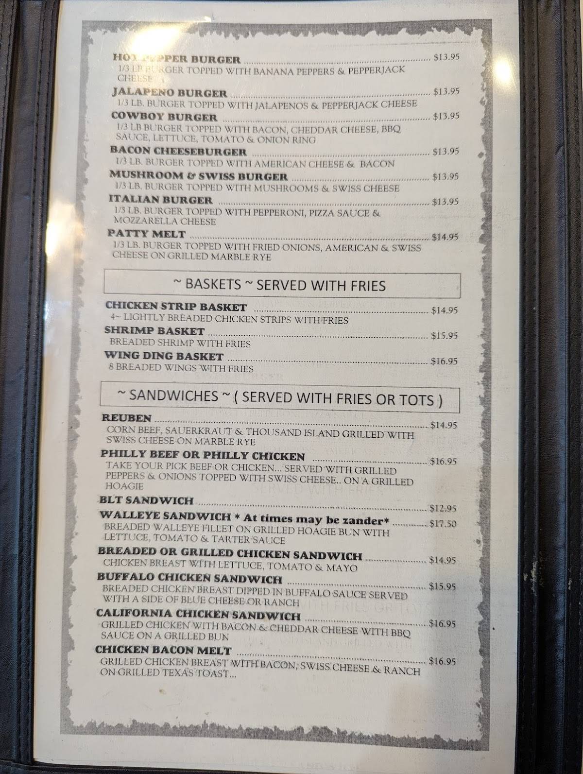 Menu at Benchwarmer Grille pub & bar, Tower