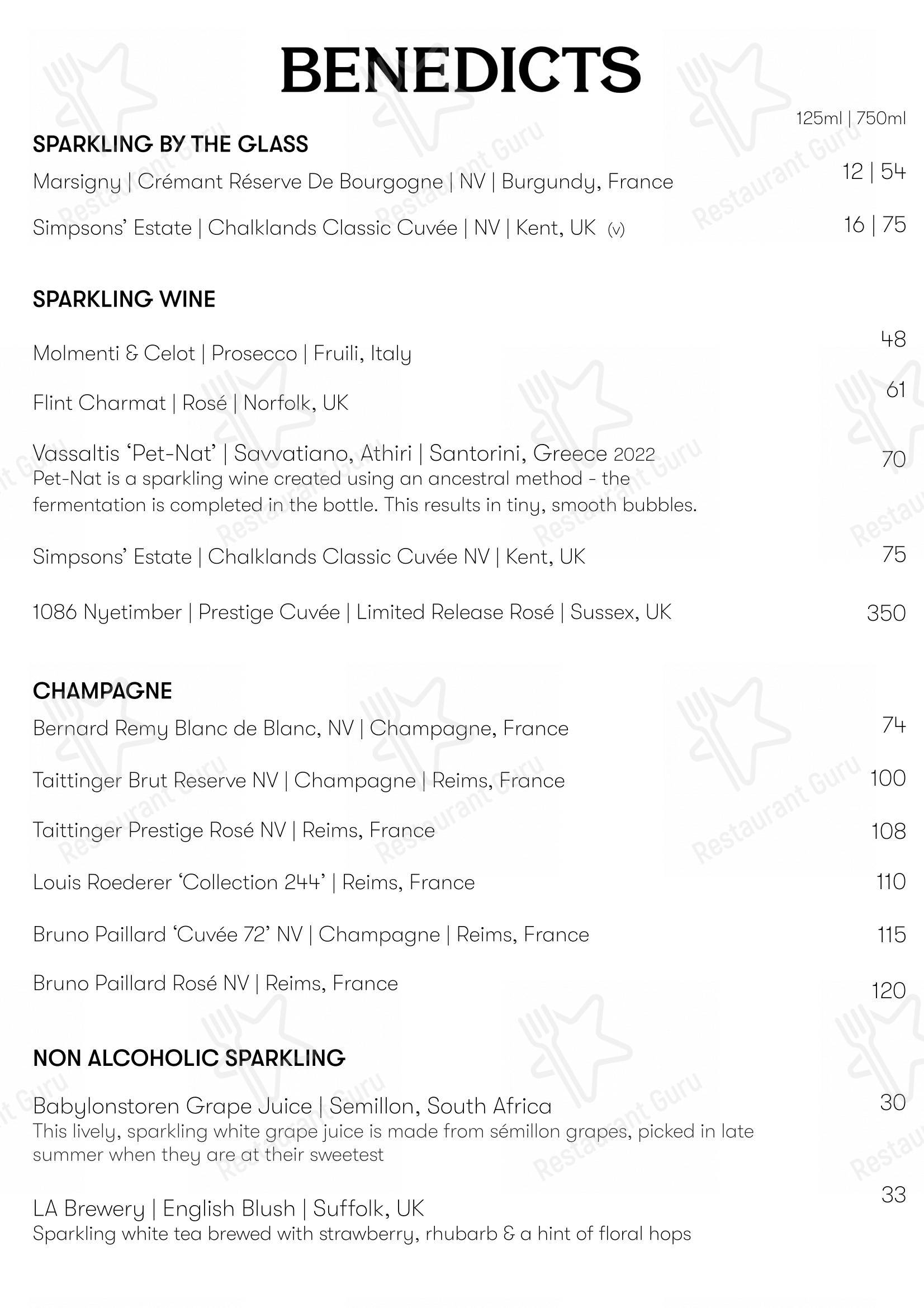 Menu at Benedicts restaurant, Norwich, 9 St Benedicts St