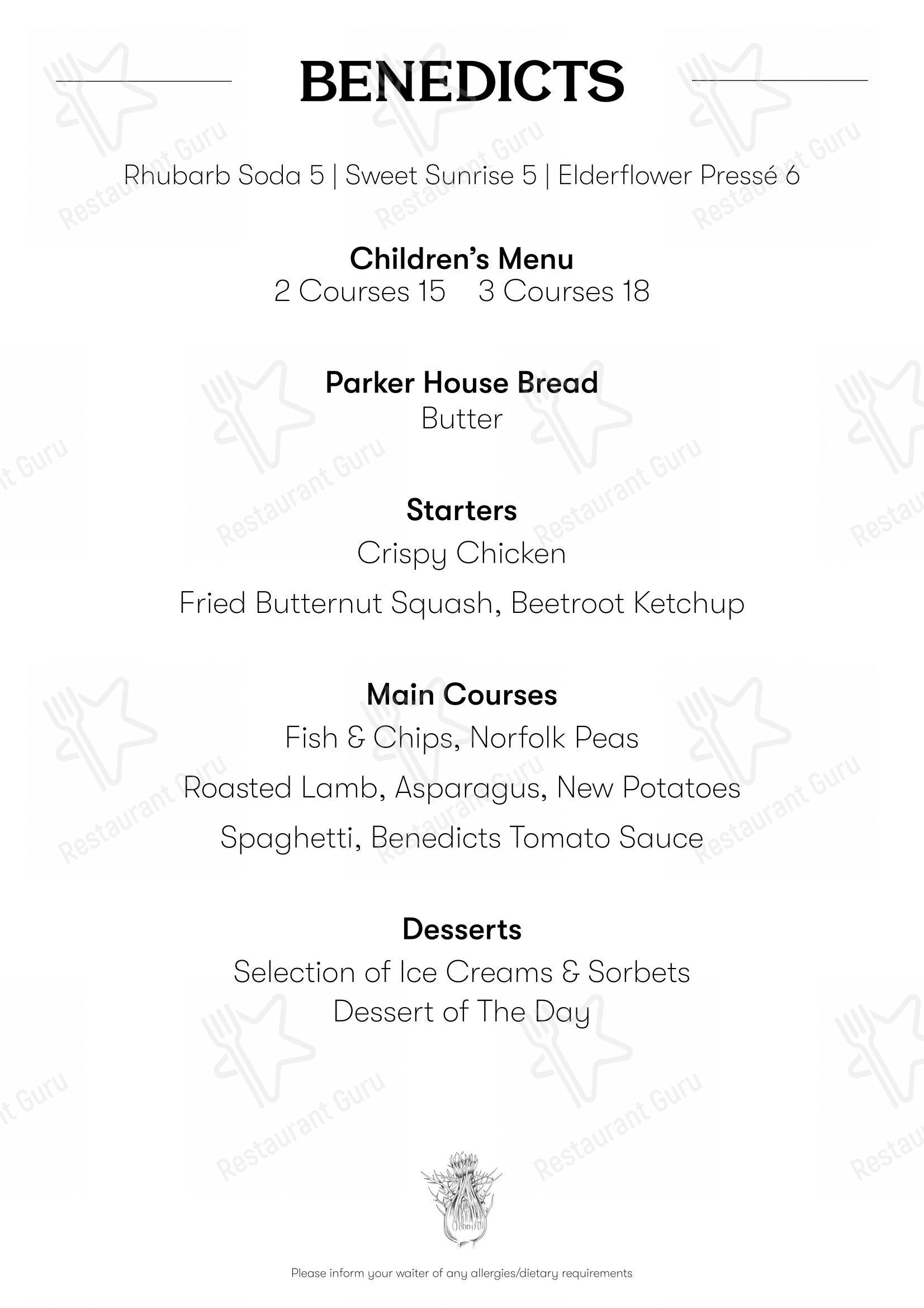 Menu at Benedicts restaurant, Norwich, 9 St Benedicts St