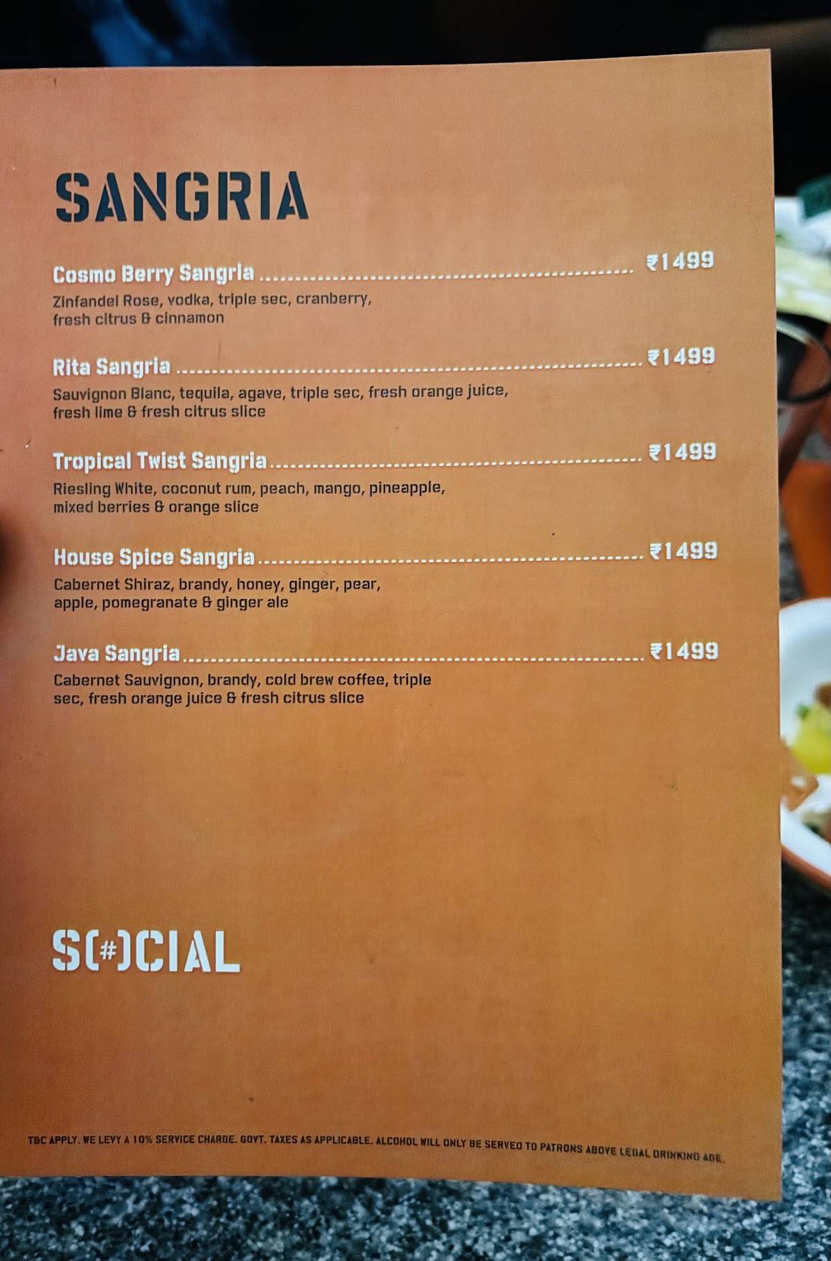 Menu at Bellandur SOCIAL, Bengaluru