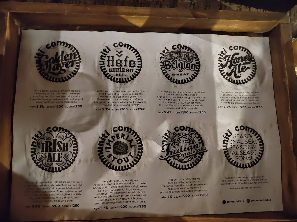 Menu at Communiti, Bengaluru, Brigade Solitare
