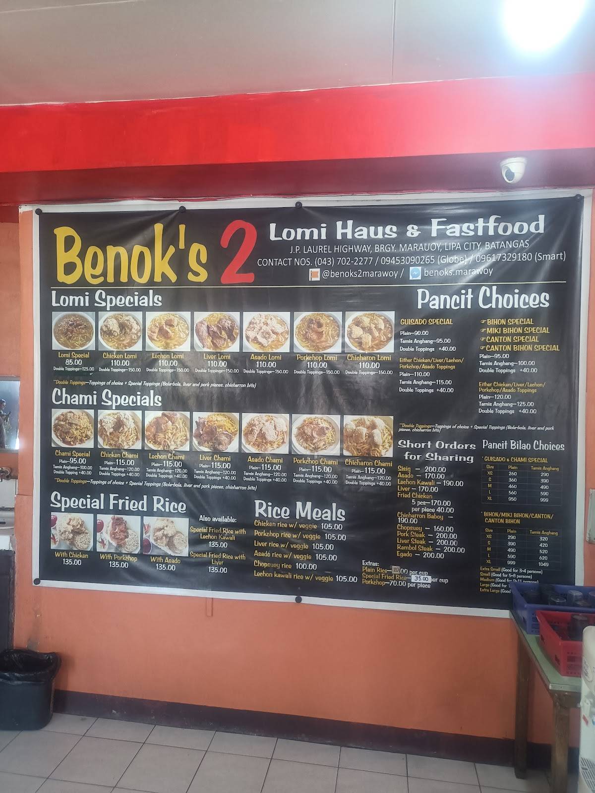 Menu at Benok’s 2 Lomi Haus & Fast Food, Lipa