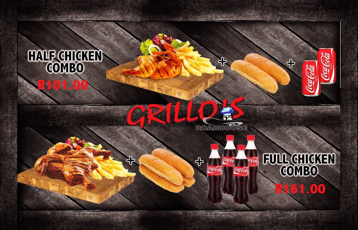 Menu at Grillo's Roadhouse restaurant, Boksburg