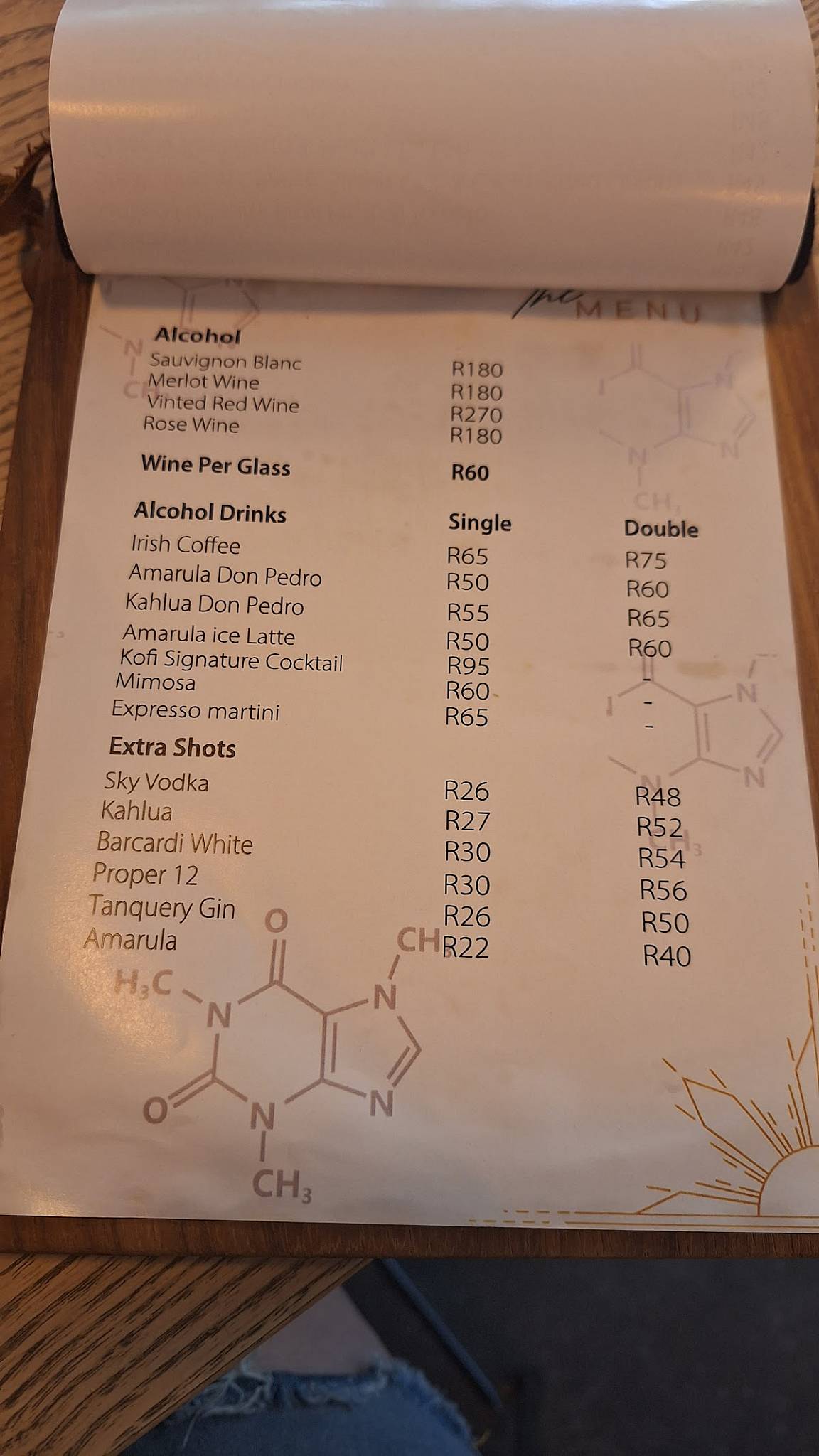 Menu at Kofi restaurant, Benoni