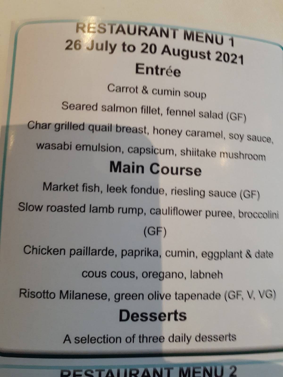 Menu at Bentley Pines Training Restaurant, Bentley