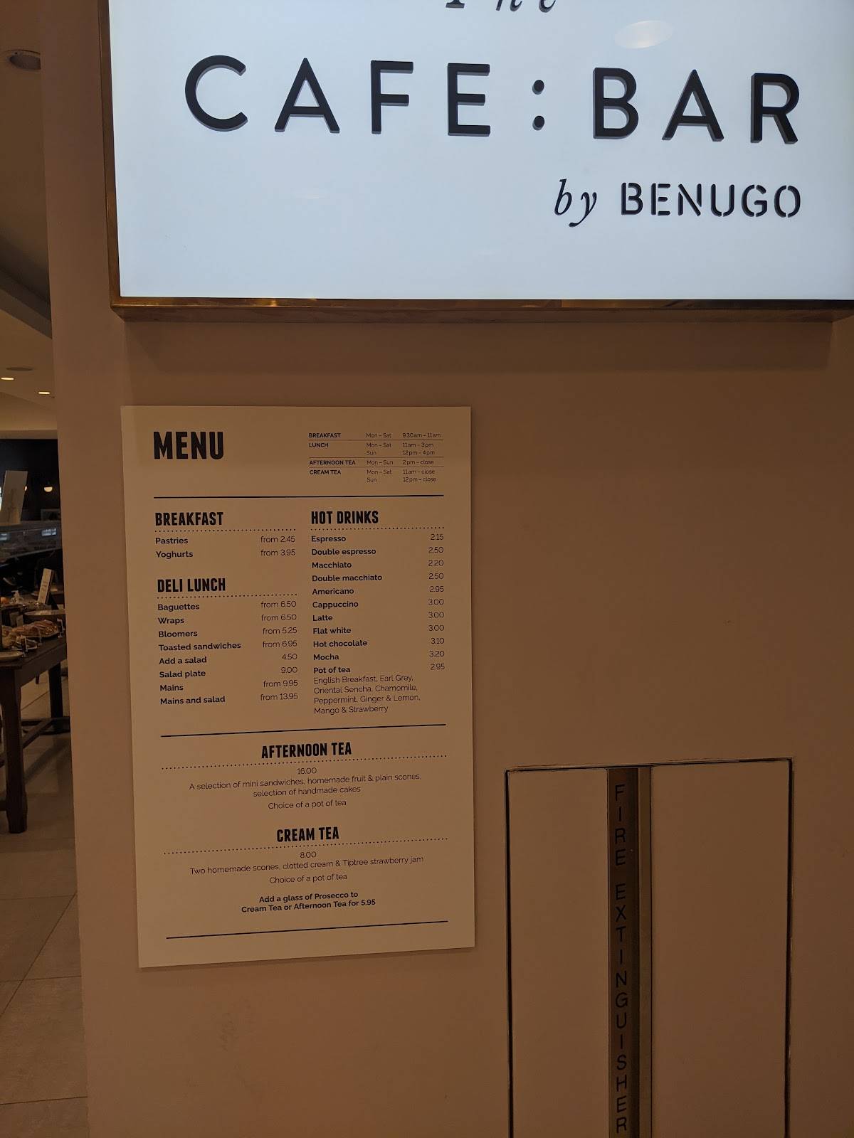 Menu at Benugo Café at John Lewis cafe, London, 2nd floor