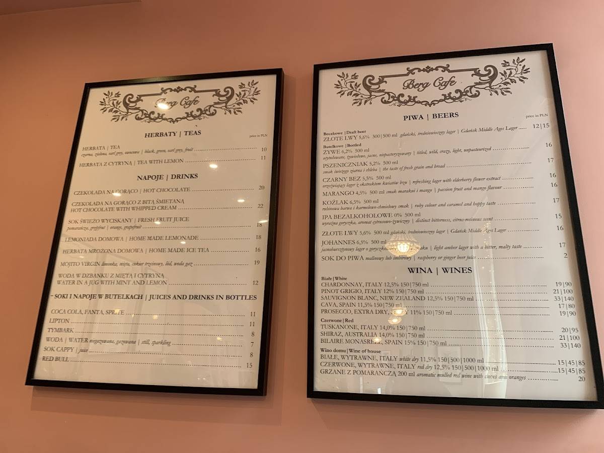 Menu at Berg Cafe, Gdańsk