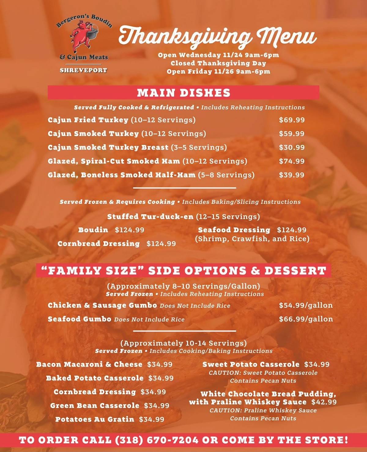 Menu at Bergeron's Boudin & Cajun Meats restaurant, Shreveport