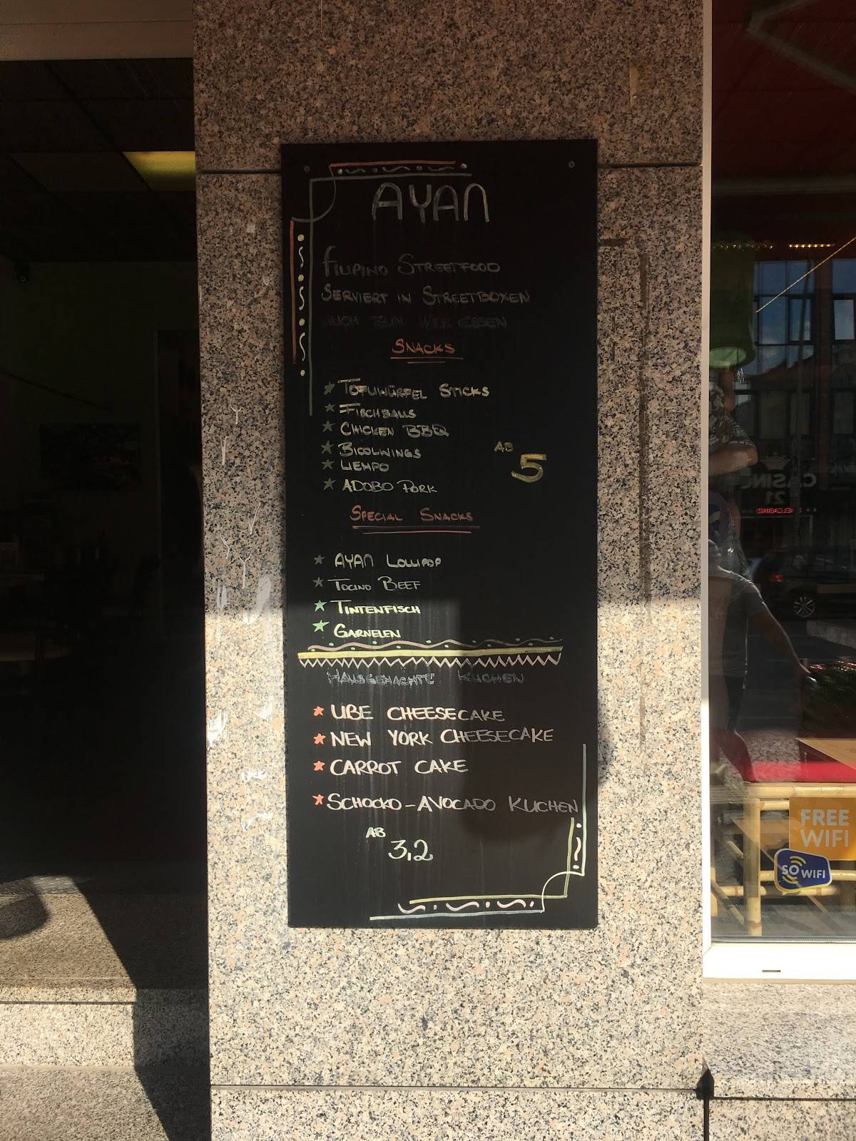 Carta del restaurante AYAN filipino streetfood, Berlin