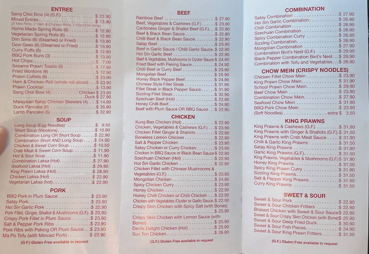 Menu at Berowra Chinese Restaurant, Berowra