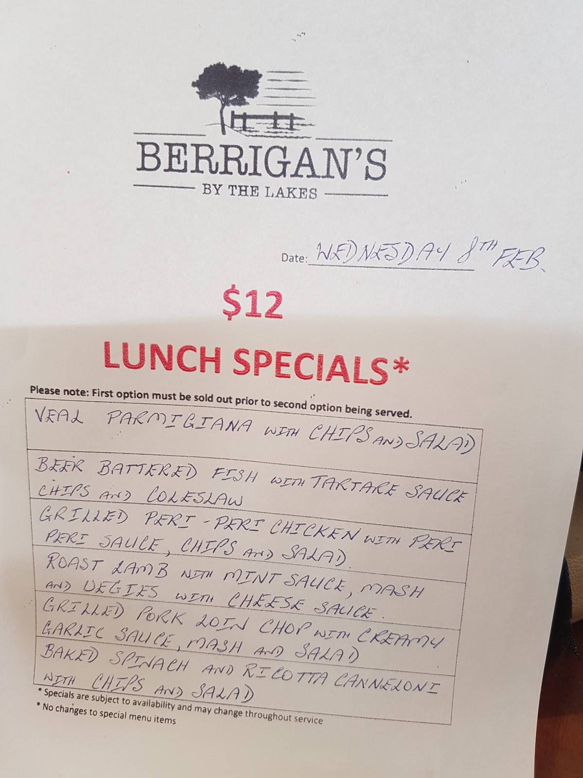 Menu at Berrigan Bar & Bistro, South Lake