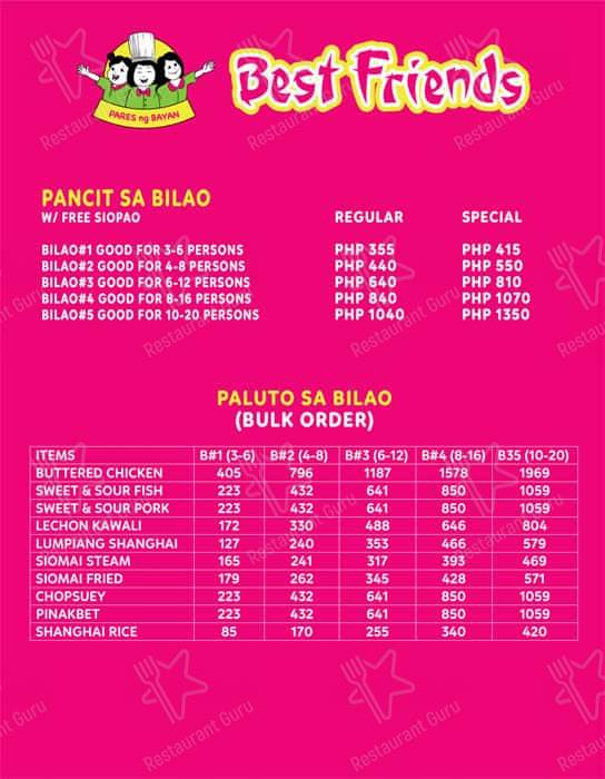 Menu at Best Friends restaurant, Mandaluyong, 493 Shaw Blvd