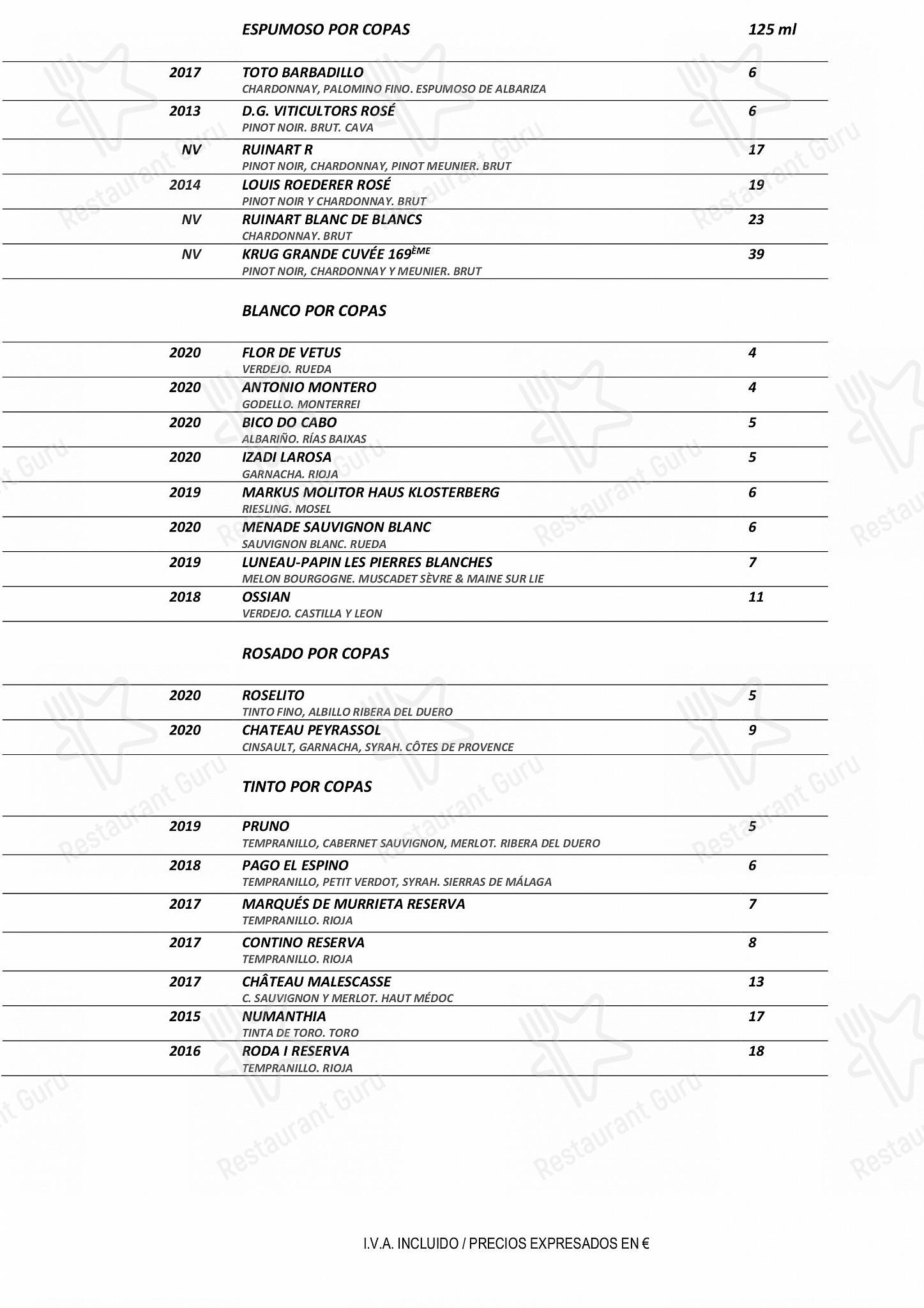 Carta de BIBO SUPPERCLUB, Marbella