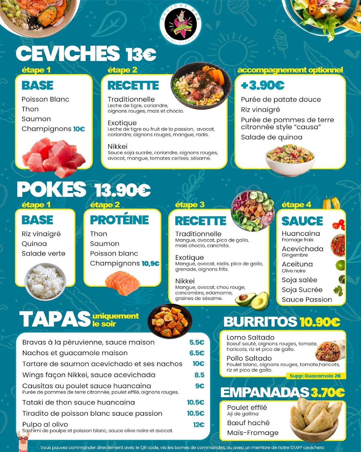 Menu au Bien Taypa! Restaurant-tapas péruvien, Toulouse