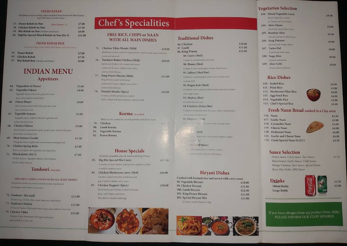 Menu at Big Bites fast food, Rathfriland