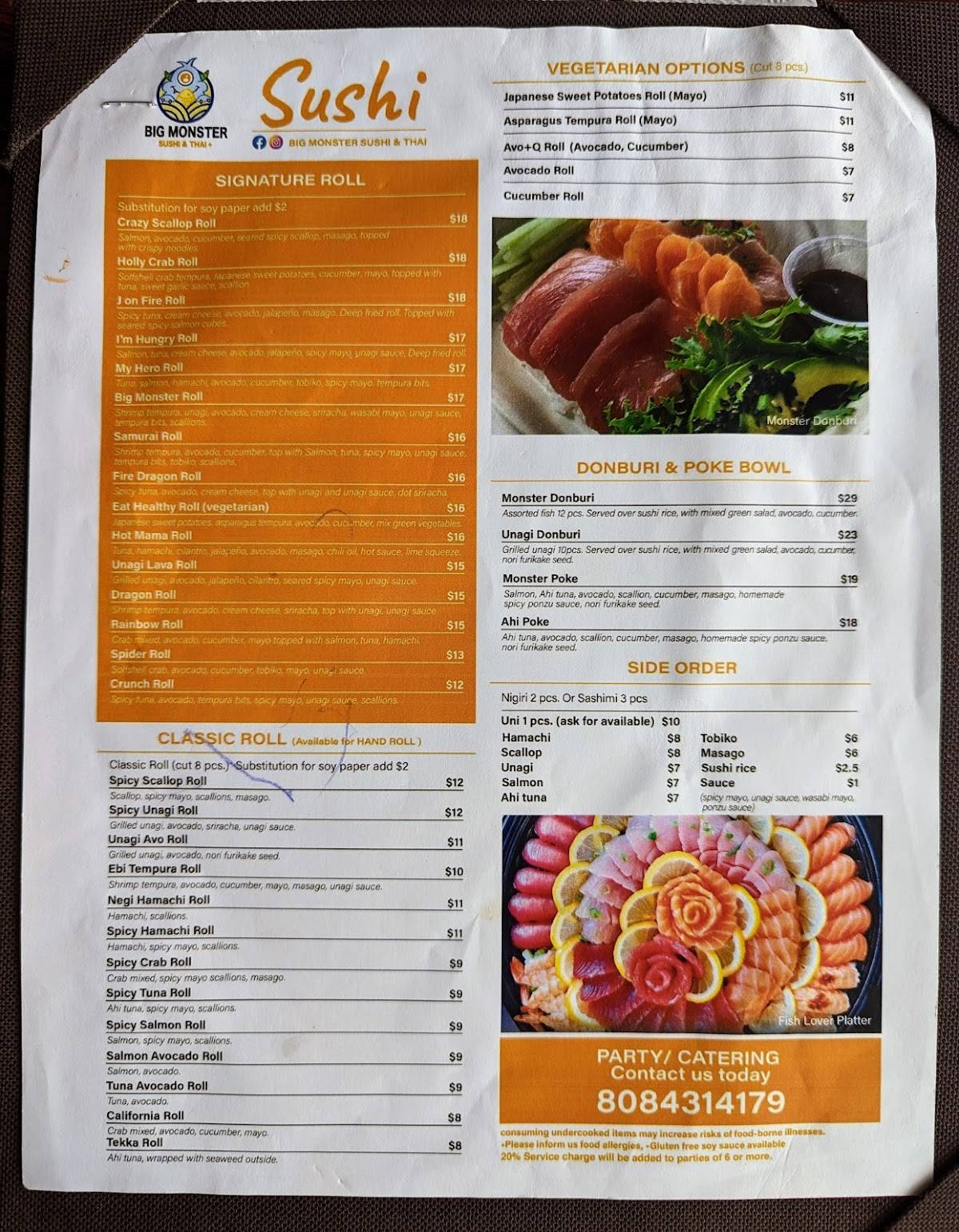 Menu at Big Monster Sushi & Thai- LIHUE restaurant, Lihue