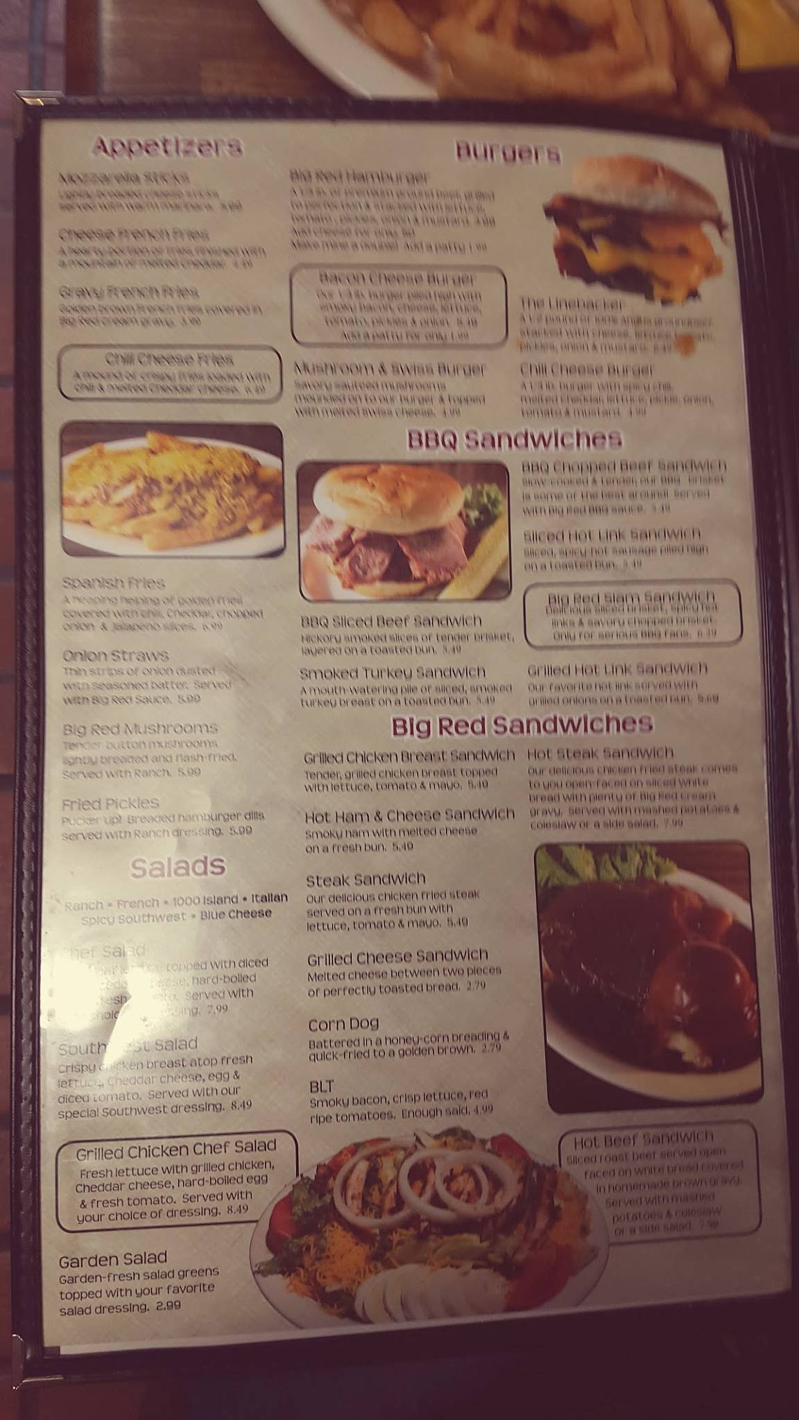 Menu at Big Red Restaurant, Park Hill