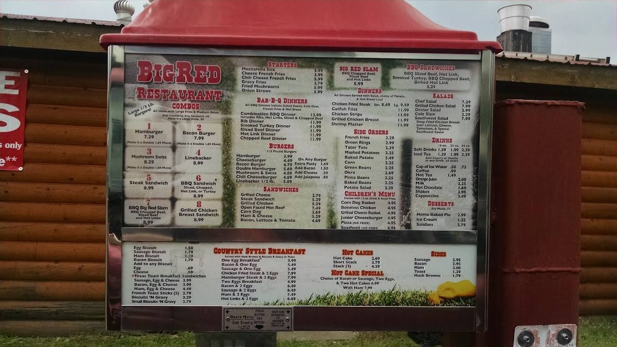 Menu at Big Red Restaurant, Park Hill