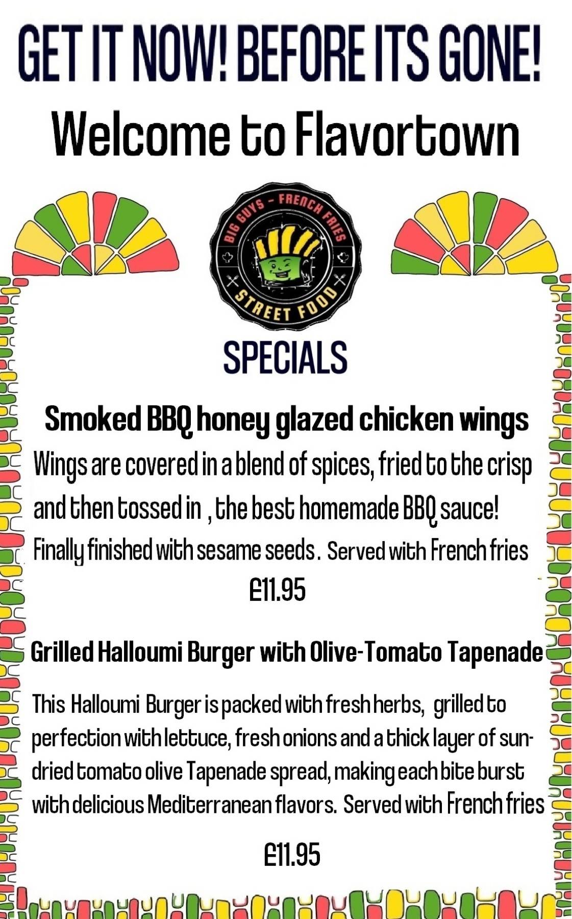 Menu at Big guys french fries restaurant, Rye