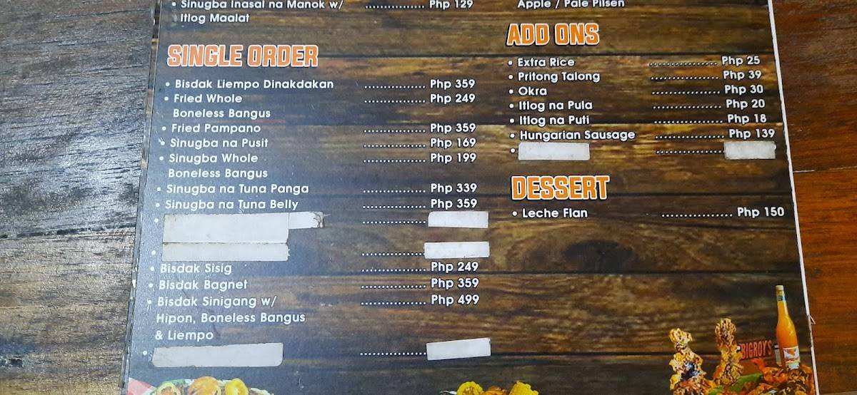 Menu at Bigroy's Boodle Fight - QC restaurant, Quezon City
