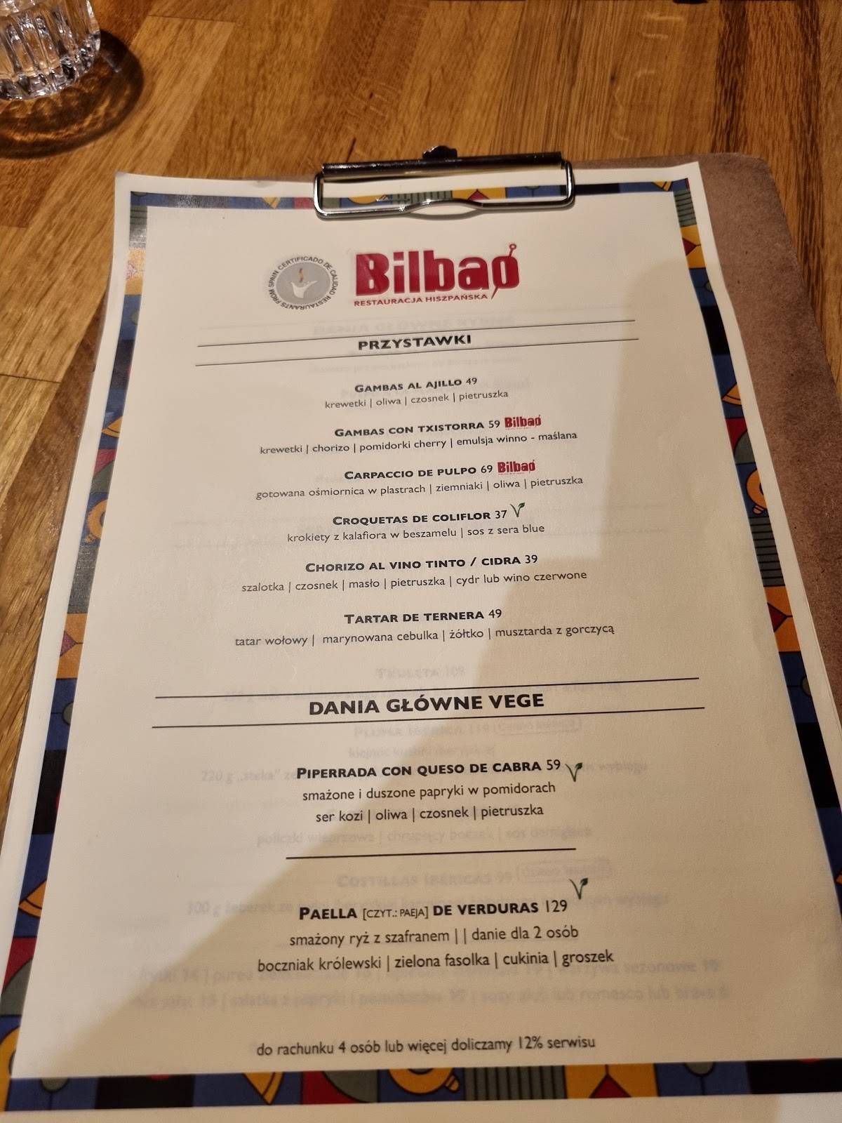 Menu at Bilbao tapas & drink bar live music Warszawa, Warsaw
