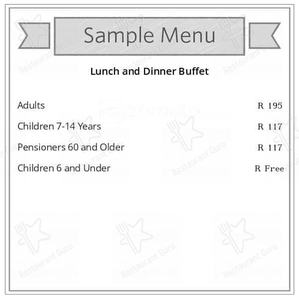 Menu at Billy G at Silverstar restaurant, Krugersdorp, Silverstar Casino