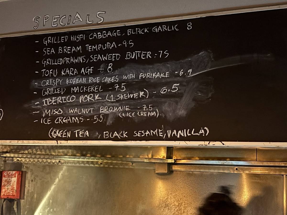Menu at Bincho Yakitori restaurant, Brighton