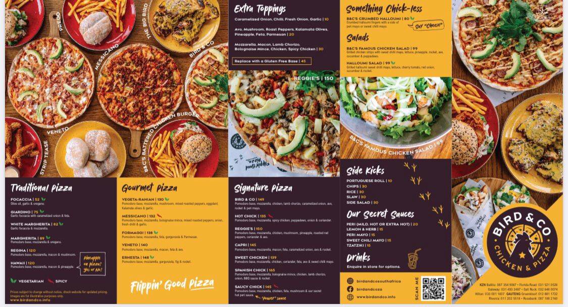 Menu at Bird & Co Rosebank restaurant, Johannesburg