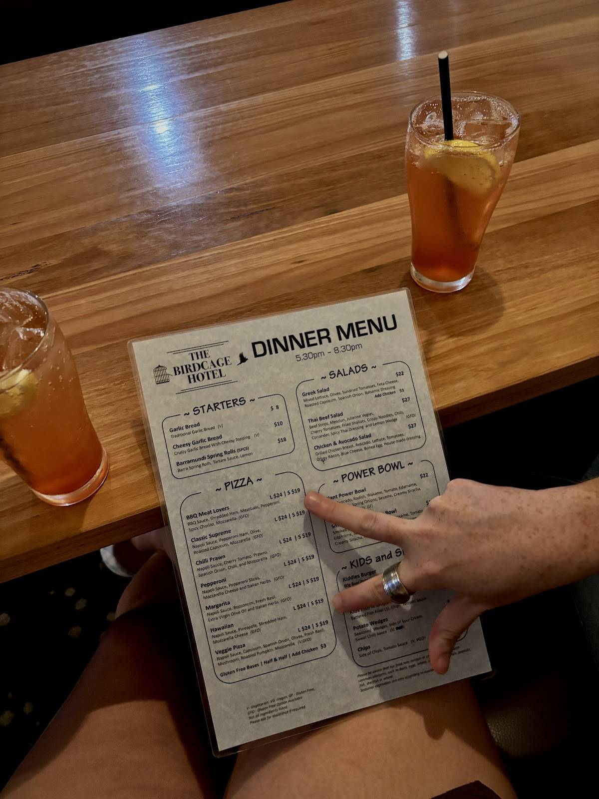 Menu at Birdcage Hotel pub & bar, Longreach