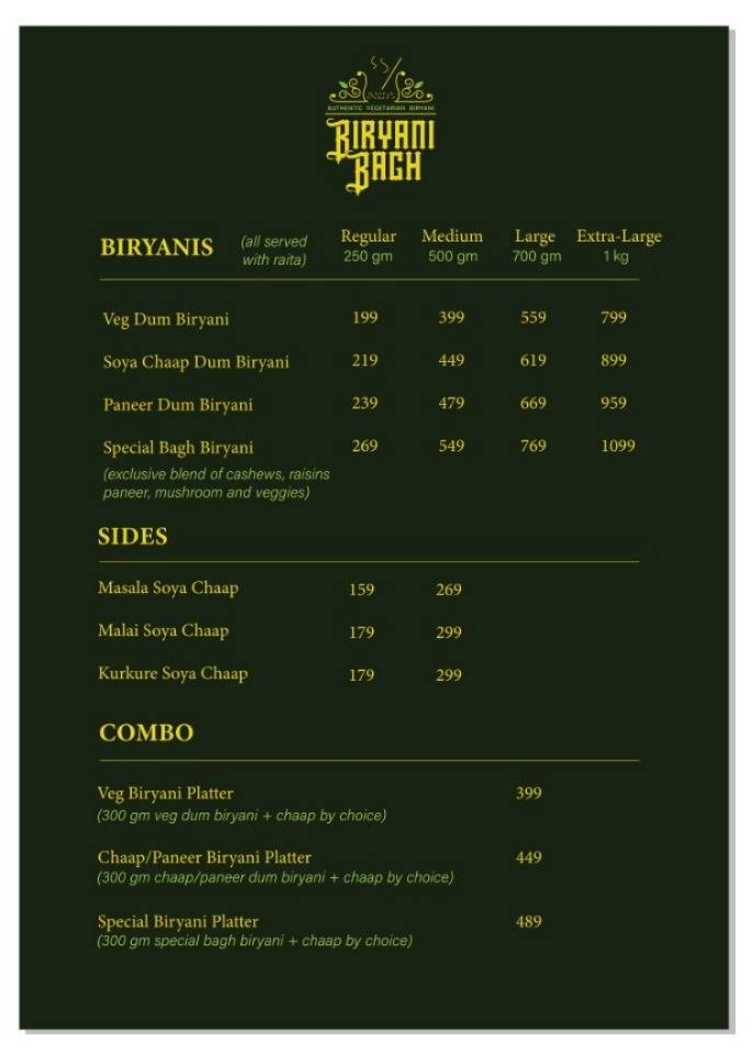 Menu at Biryani Bagh, Bisrakh Jalalpur