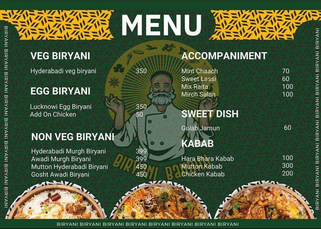 Menu at Biryani Bandhu, Roorkee