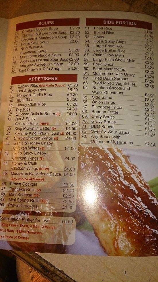 Menu at Thailand Express fast food, Bishopton