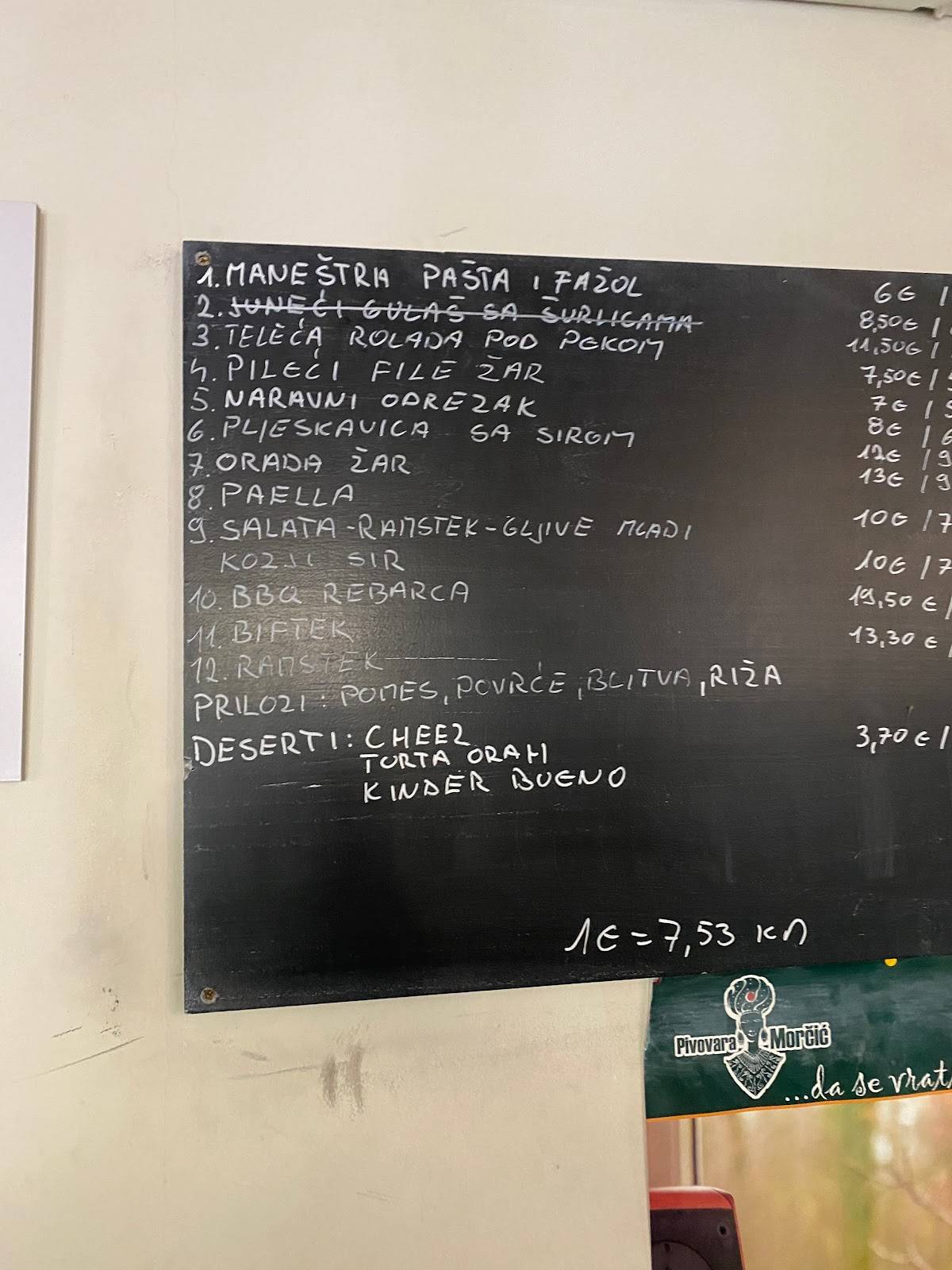 Menu at Bistro Mezanin restaurant, Rijeka