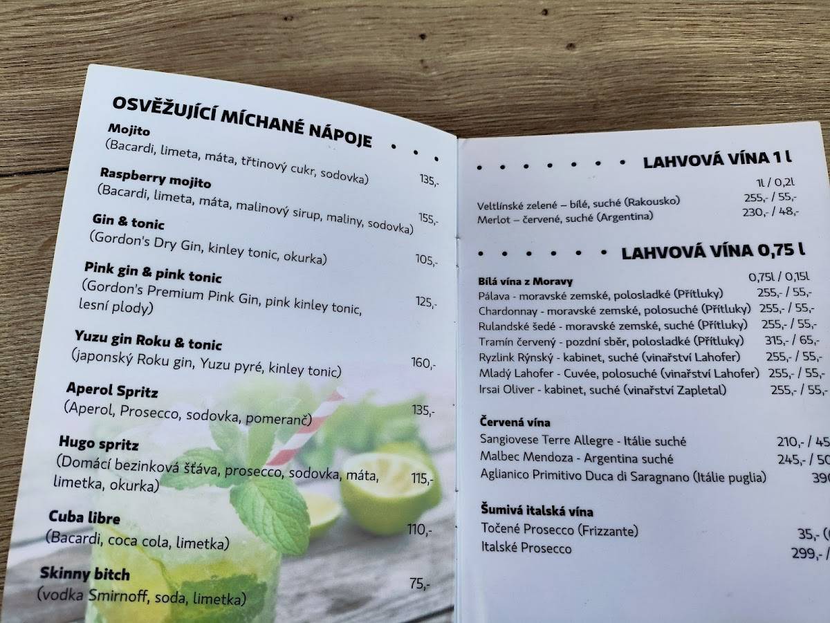 Menu at Bistro Panorama restaurant, Hluboká nad Vltavou