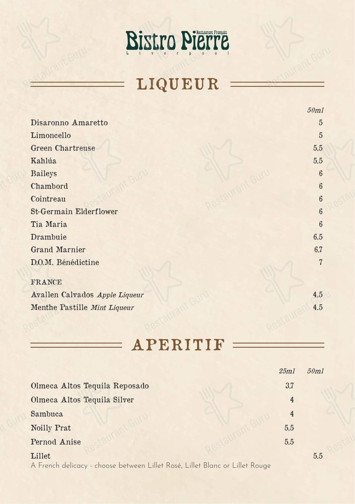 Menu at Bistro Pierre LIVERPOOL CAVERN QUARTER pub & bar, Liverpool, 14 ...