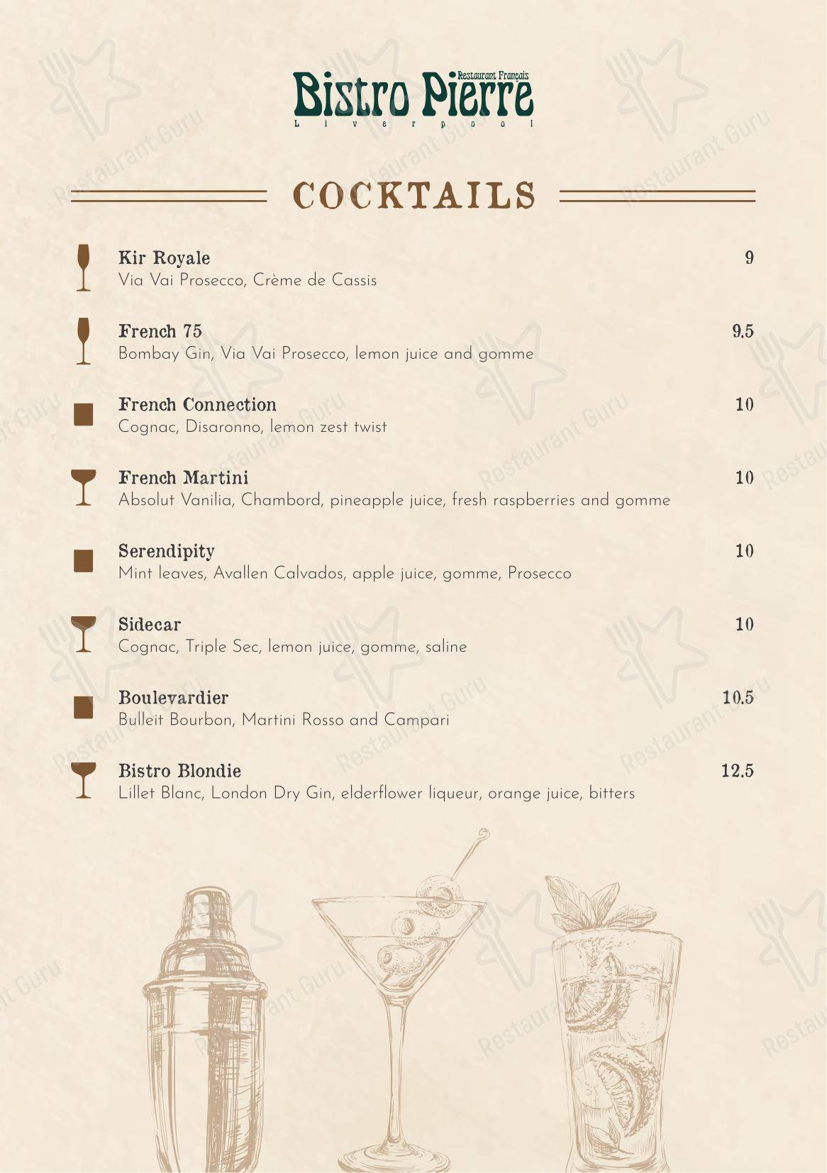 Menu at Bistro Pierre LIVERPOOL CAVERN QUARTER pub & bar, Liverpool, 14 ...