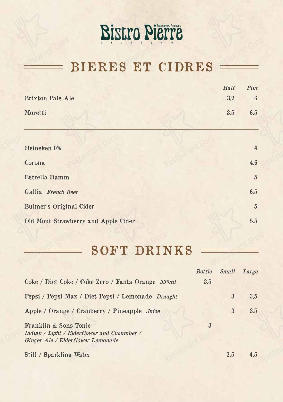 Menu at Bistro Pierre LIVERPOOL CAVERN QUARTER pub & bar, Liverpool, 14 ...