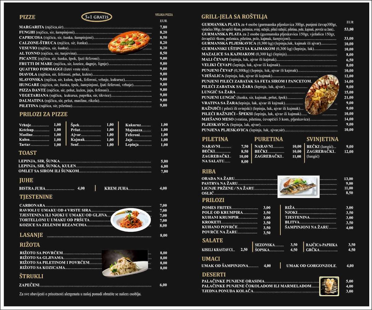 Menu at Bistro Pizzeria Dante, Rakitje
