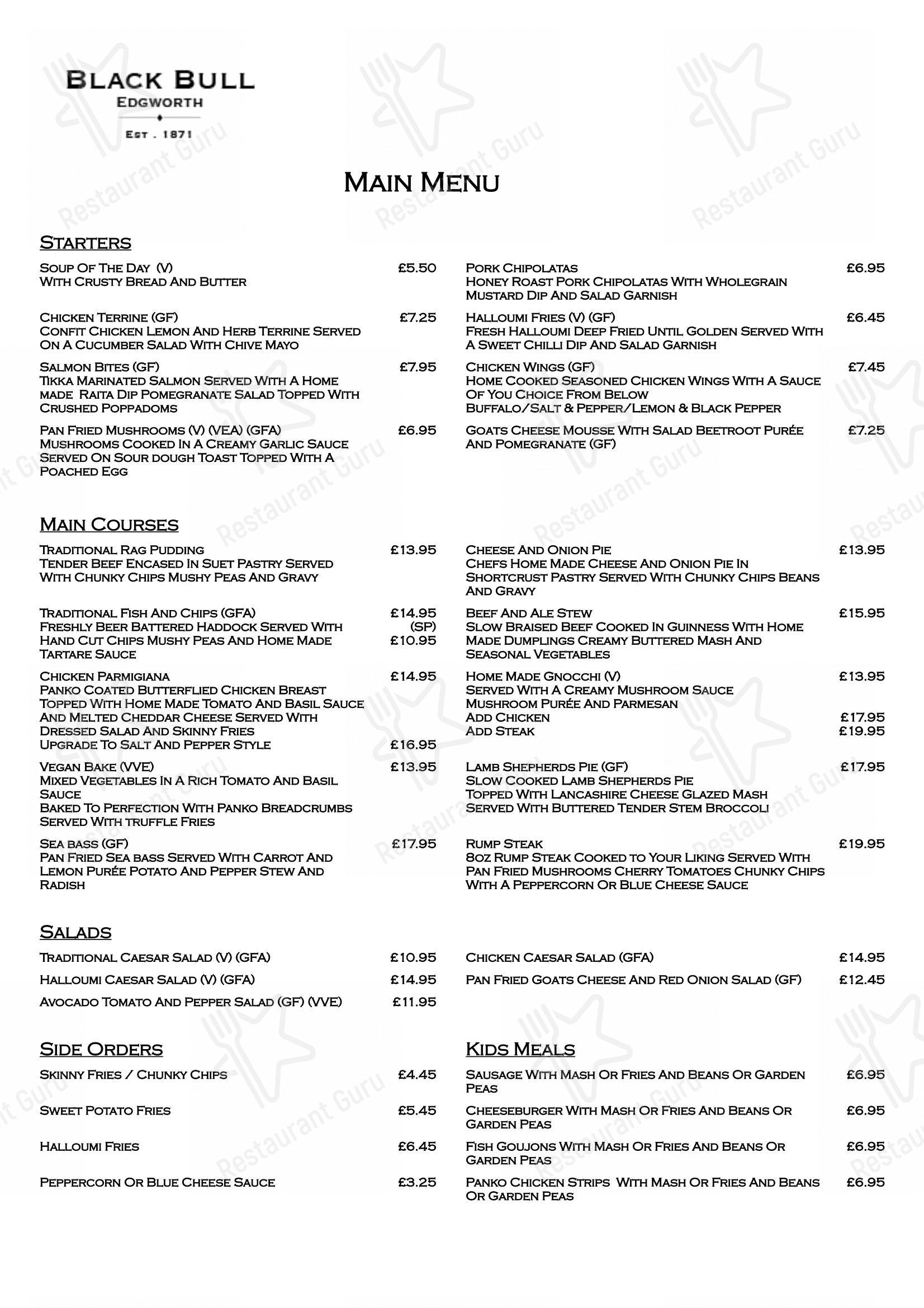 Menu at Black Bull Inn pub & bar, Bolton, 167-169 Bolton Rd