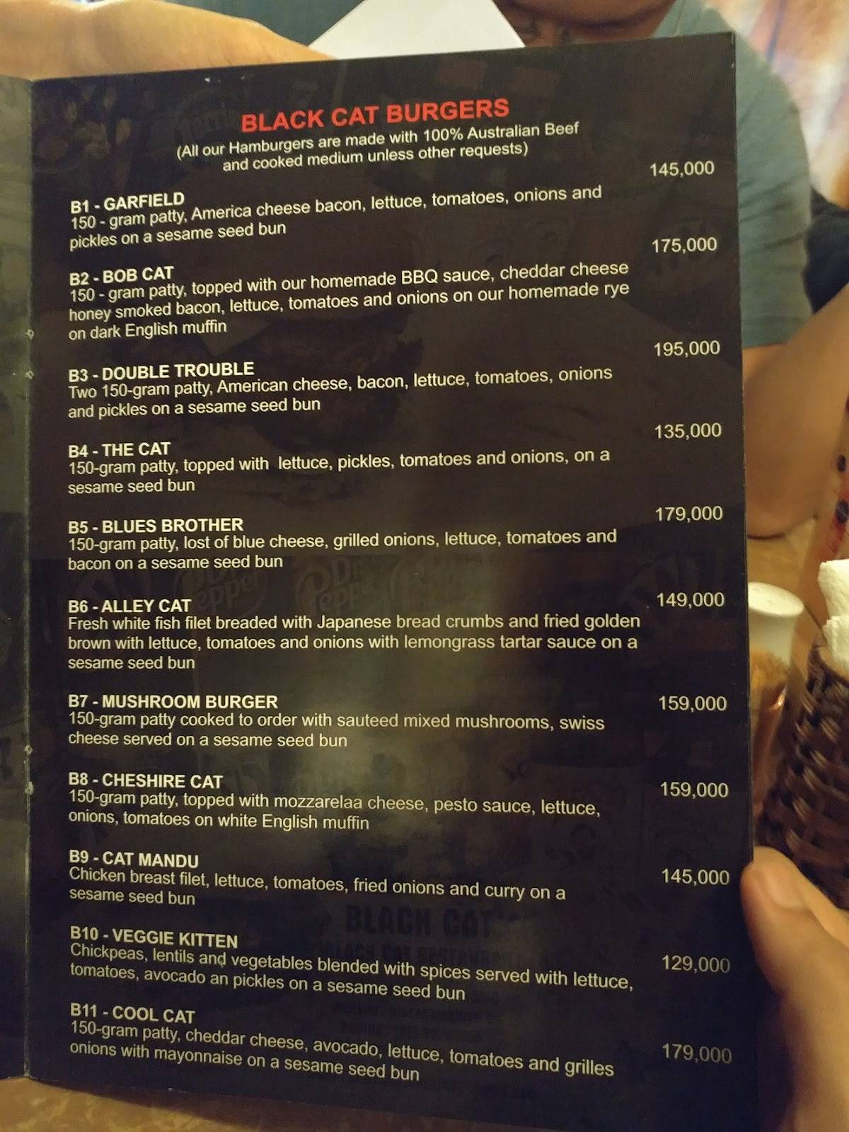 Menu at Black Cat Restaurant, Ho Chi Minh City, Vietnam