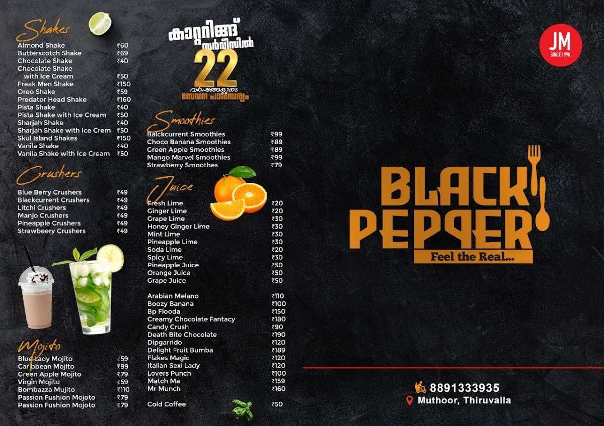 Menu at Black Pepper, Thiruvalla