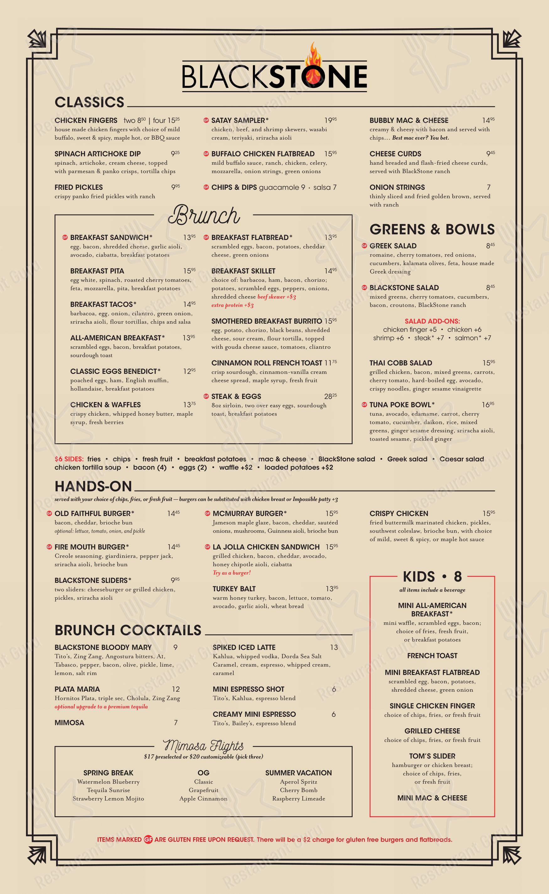 Menu at BlackStone restaurant, Iowa City, 503 Westbury Dr #1