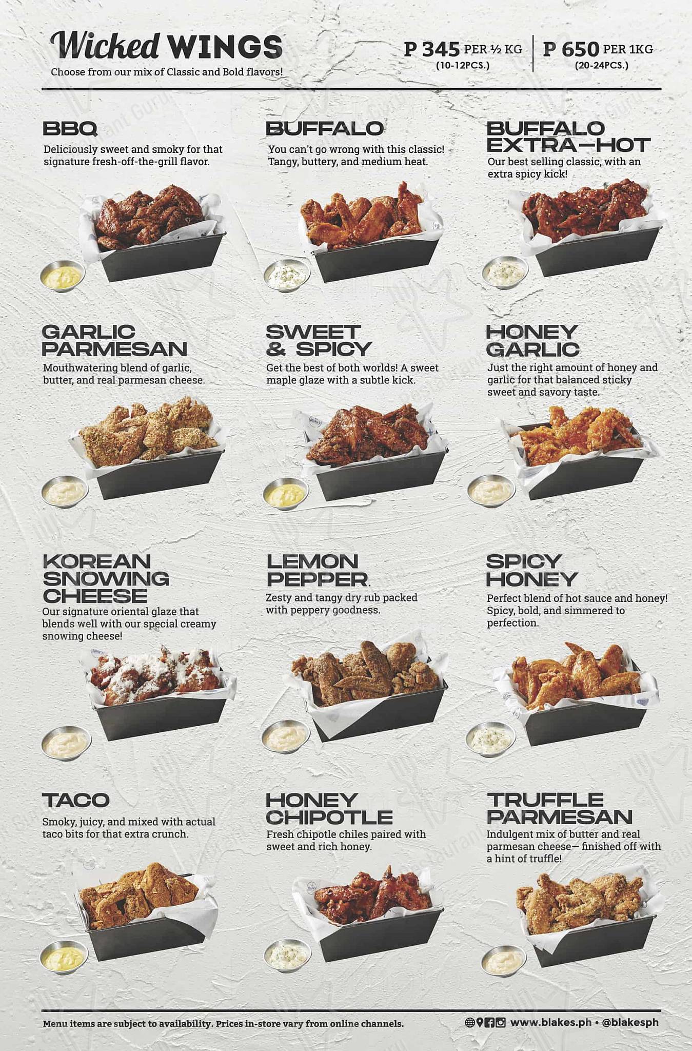 Menu at Blake's Wings & Steaks - BGC restaurant, Taguig