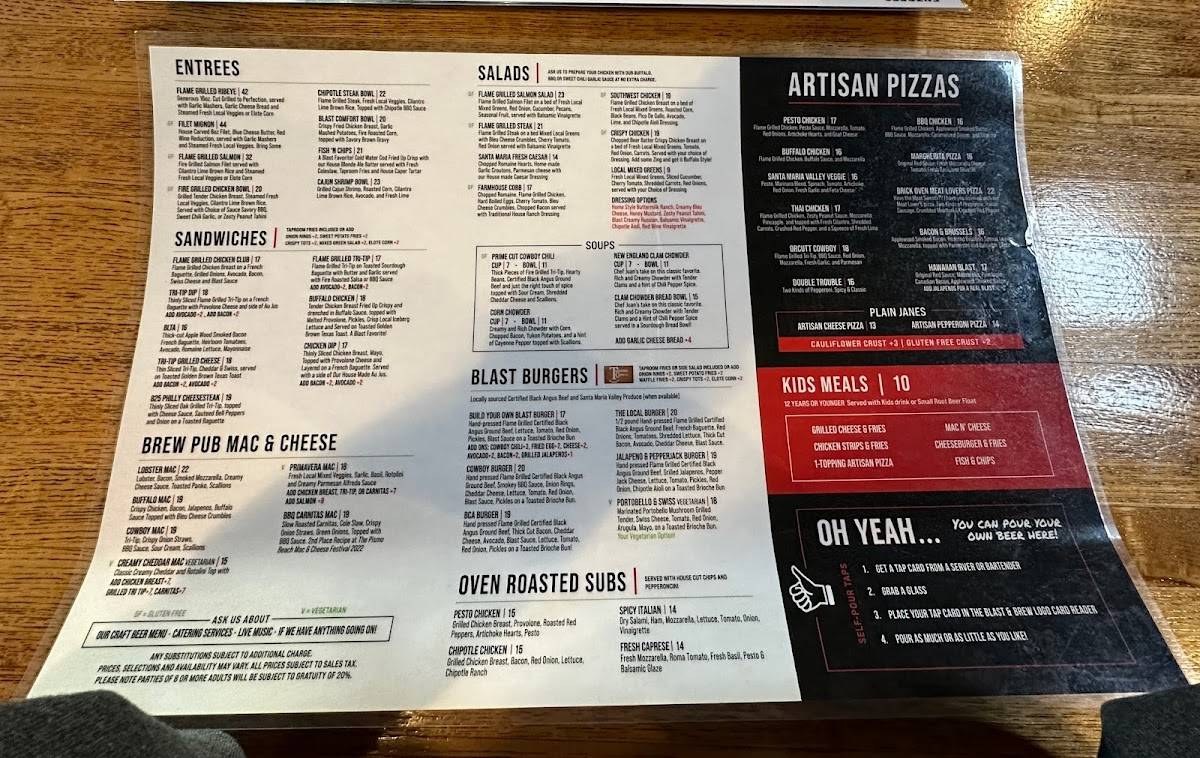 Menu at Blast & Brew American Eatery and Tap House pub & bar, Pismo Beach