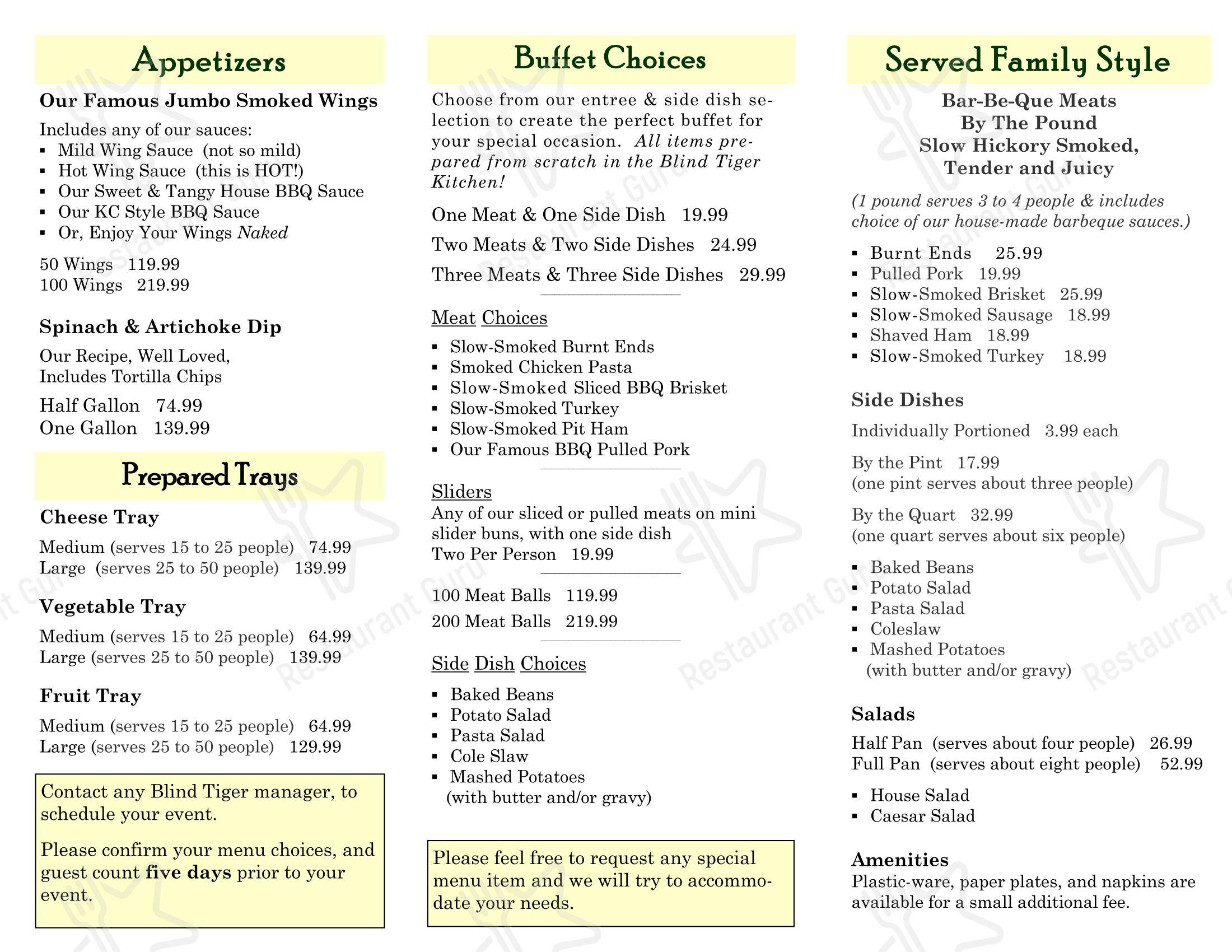Menu at Blind Tiger Brewery & Restaurant, Topeka