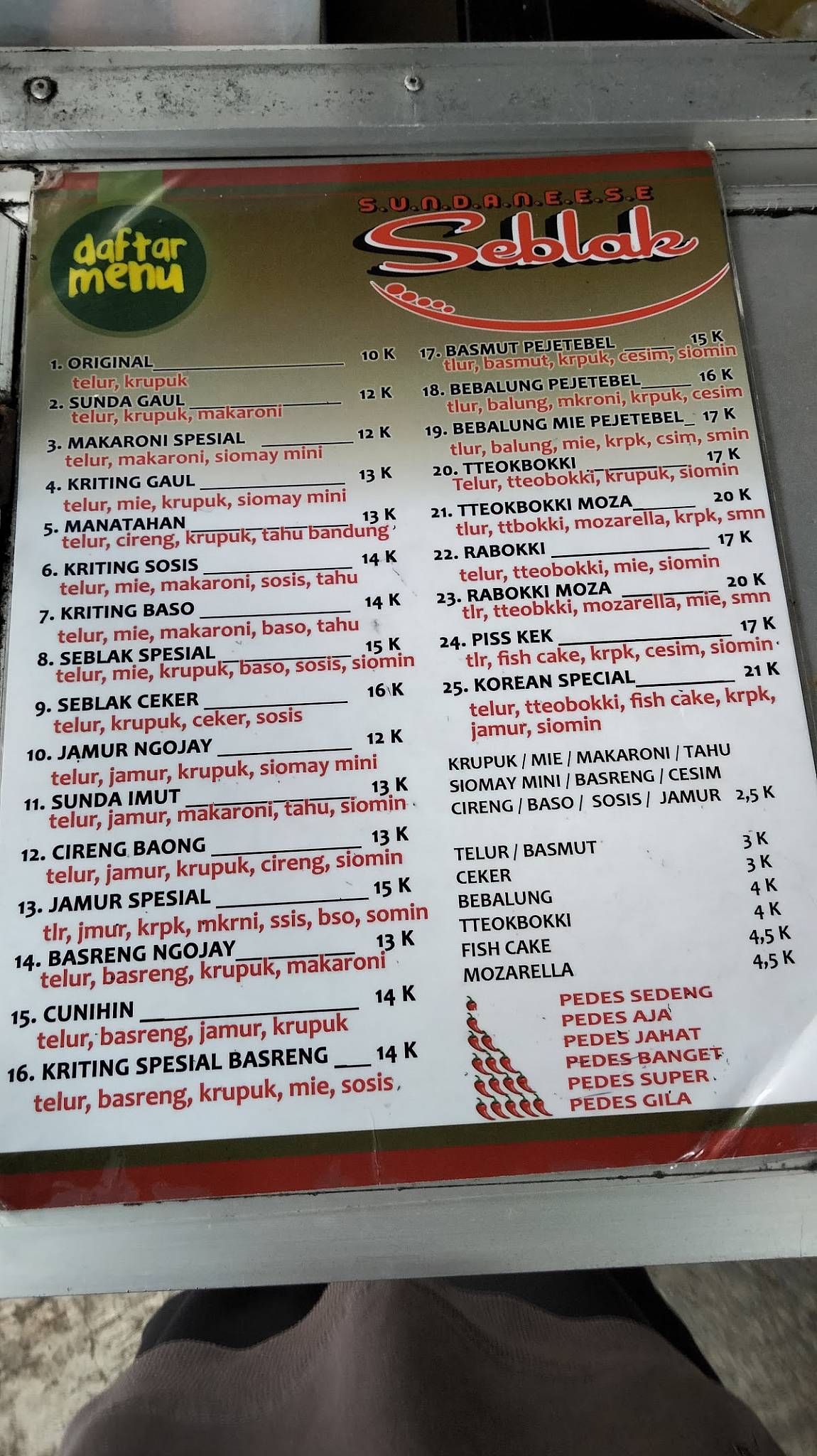 Menu at Bloom Sundaneese Seblak restaurant, Indonesia, M9V7+JV2