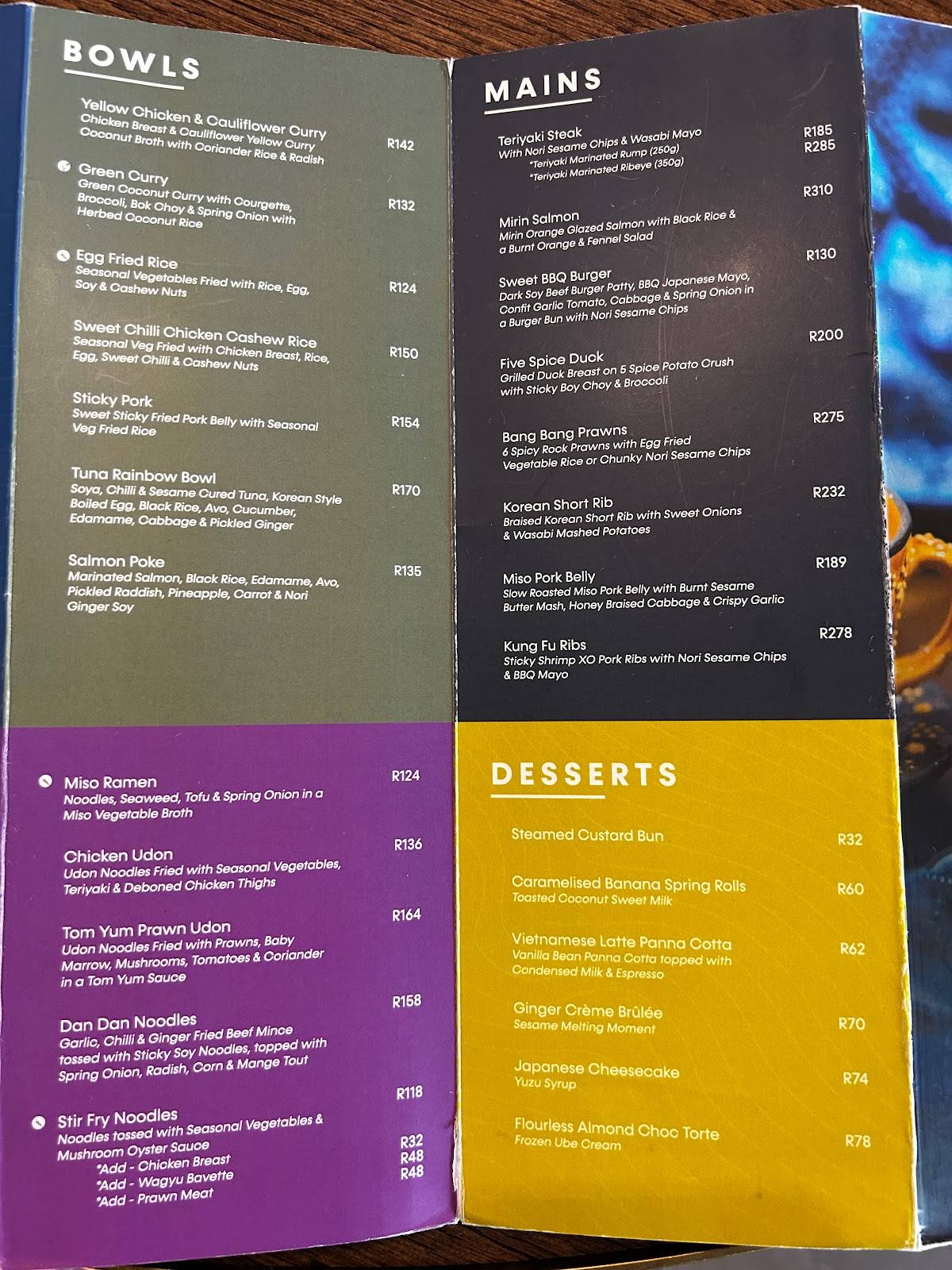 Menu at Blu Bam Boo restaurant, Johannesburg